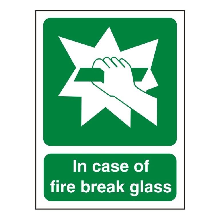 In Case of Fire Break Glass Fire Exit Signs